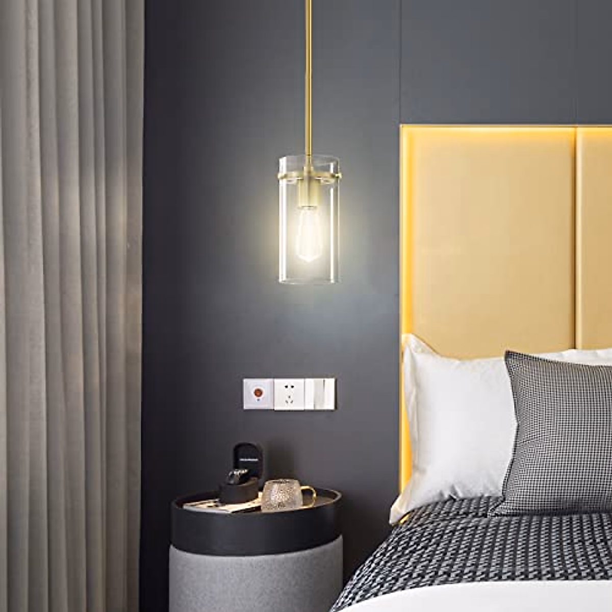 3 Pack 1 Light Indoor Mini Hanging Kitchen Island Modern Industrial Rod Pendant Ceiling Light Fixture,Brushed Bronze Finish Clear Glass Chandelier Shade for Bar Dining Room Over Sink