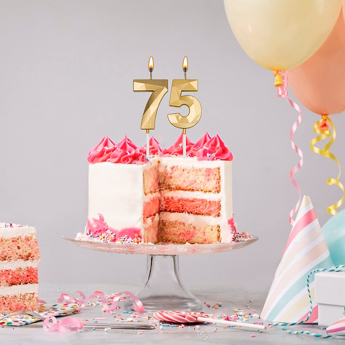 28th & 82nd Birthday Candles for Cake, Gold Number 28 82 3D Diamond Shaped Candle Birthday Decorations Party Supplies for Women or Men