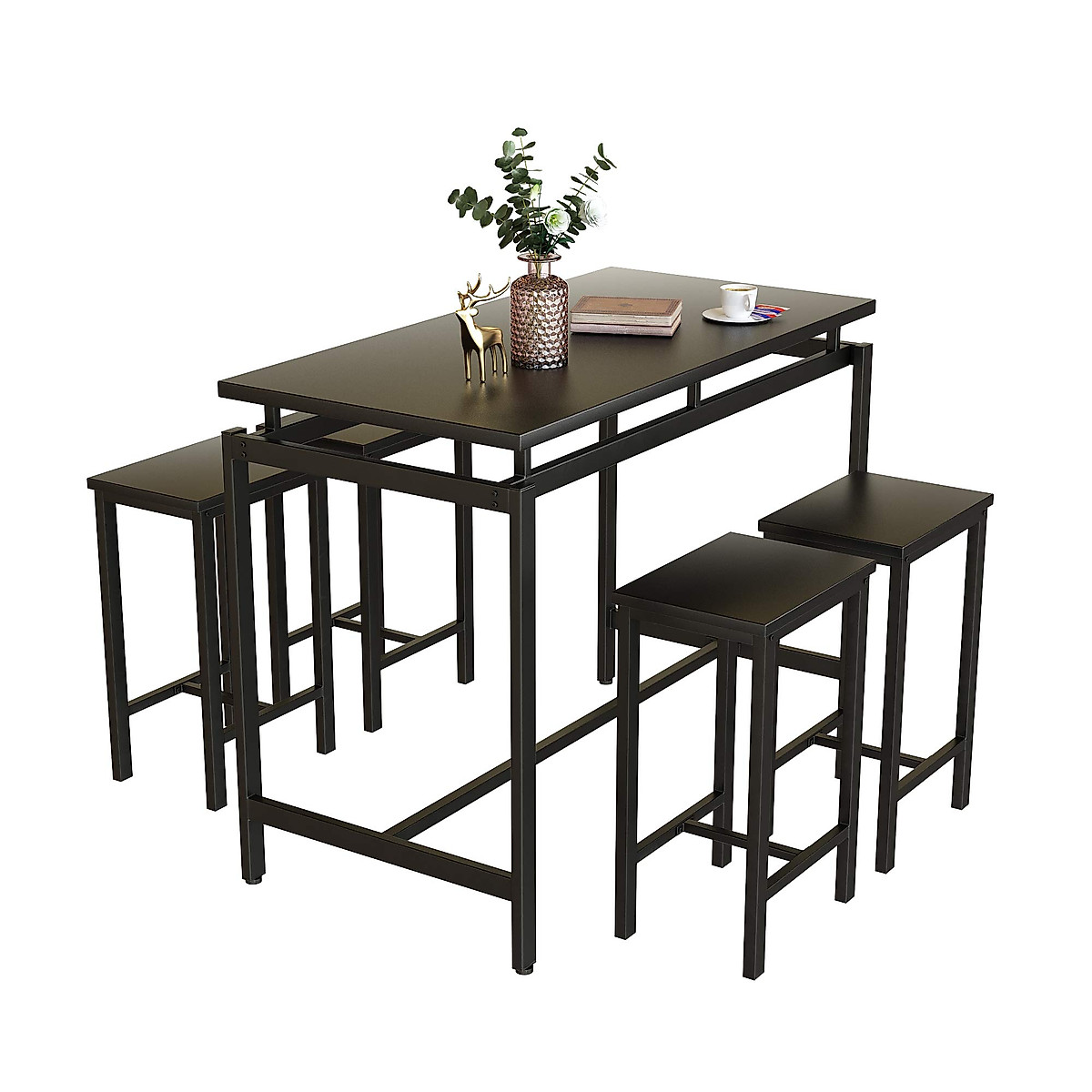 Recaceik 5 PCS Dining Table Set, Modern Kitchen Table and Chairs for 4, Wood Pub Bar Table Set Perfect for Breakfast Nook, Small Space Living Room
