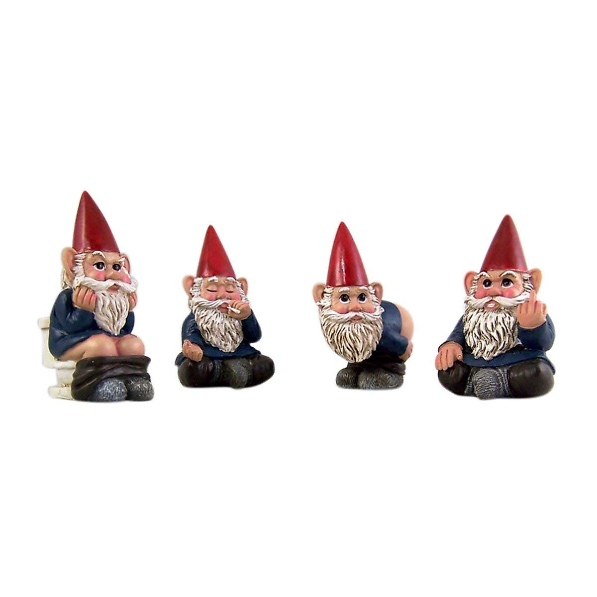 Four Naughty Gnomes Set of 4 Home Decor Statues 4 Inch