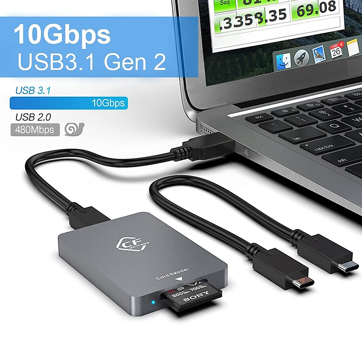 CFexpress Card Reader, USB 3.2 Gen 2 10Gbps CFexpress Tyep B Card Readers, Portable Aluminum Memory Card Adapter, Support for Thunderbolt 3/4 Port, for Professional Filmmakers, Photographers