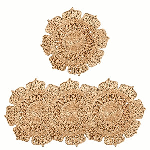 RIANGI 100% Jute Placemat farmhouse placemats set of 4 Reversible Natural 13x13 Inches Charger Plate Wedding Placemats - Hand Made by Skilled Artisans - Boho Table Mats