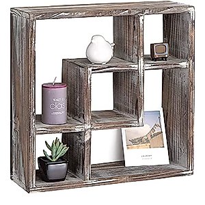 J JACKCUBE DESIGN Rustic Cube Storage Wood Shadow Box Display case 5 Compartments Wall Mount or Freestanding Box Shelves for Bathroom, Kitchen, Bedroom, Living Room -MK510A
