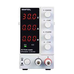 WANPTEK NPS306W DC Power Supply Variable, 30V 6A Adjustable Switching Regulated DC Power Supply Digital Regulated Lab Grade for Research Institutes, Laboratories, Factories White