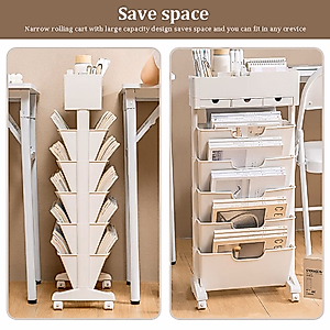 HM&DX 6 Tier Rolling File Carts with Wheels,Tall Narrow Bookshelf,Utility Cart with Wheels,Classroom Deskside Movable Book Shelf,Multi-Functional Storage Shelves for Office Kitchen Classroom