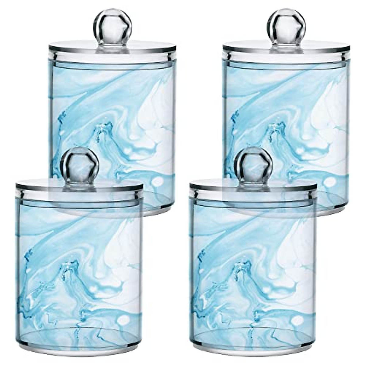 2 Pack Qtip Holder Organizer Dispenser Light Blue Marble Bathroom Storage Canister Cotton Ball Holder Bathroom Containers for Cotton Swabs/Pads/Floss