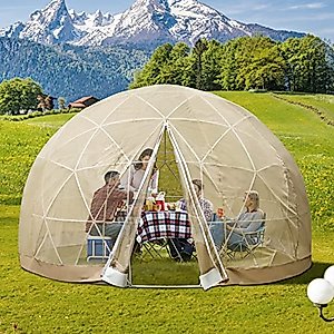 VEVOR 12FT Garden Dome Bubble Tent, Upgraded Geodesic Dome Greenhouse with Transparent TPU Cover and Polyester Gauze, Waterproof Garden Dome House Suitable for Patio and Dining Places