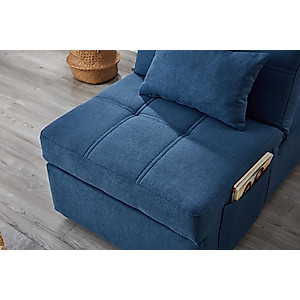 Convertible Sleeper Sofa Chair Bed, 3 in 1 Sleeper Chair Bed Ottoman with Adjustable Backrest, Pull Out Chair Bed with Pillow and Pocket, Sleeper Chair for Living Room, Apartment, Office (Blue)