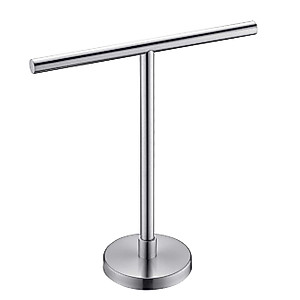 Miyili Freestanding Countertop Towel Holder for Bathroom Kitchen T-Shape Hand Towel Tree Rack, Brushed Stainless Steel Finish, E01N