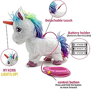 YH YUHUNG Walking Unicorn Toy with Remote Control Leash, Light-Up Horn, Electronic Pets Unicorn, Walking Pony Toys Horse, Unicorn Toys for Girls Age 4-6