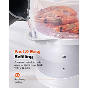 GDOR 3 Tier Electric Food Steamer for Cooking, 800W Vegetable Steamer for Fast Simultaneous Cooking, Boil Dry Protection, Dishwasher Safe, 60-Minute Timer, BPA-Free, 9.6 QT, White