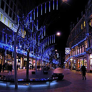 11.8 inch 10 Tubes 240 LED Meteor Shower Raindrop Lights with Timer Function Cascading Lights LED Icicle Lights Falling Raindrop Lights for Holiday Party Wedding Christmas Tree Decoration (Blue)