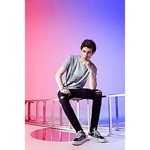 LONGBIDA Men's Slim Fit Ripped Stretch Skinny Jeans for Men, Distressed Tapered Leg Fashion Pants, Black, 42