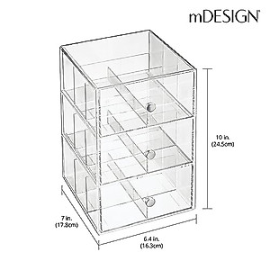 mDesign Plastic Wide Kitchen Pantry, Cabinet, Countertop Organizer Storage Station with 3 Drawers for Coffee, Tea, Sugar Packets, Sweeteners, Creamers, Drink Pods, Packets; 18 Sections, 2 Pack - Clear