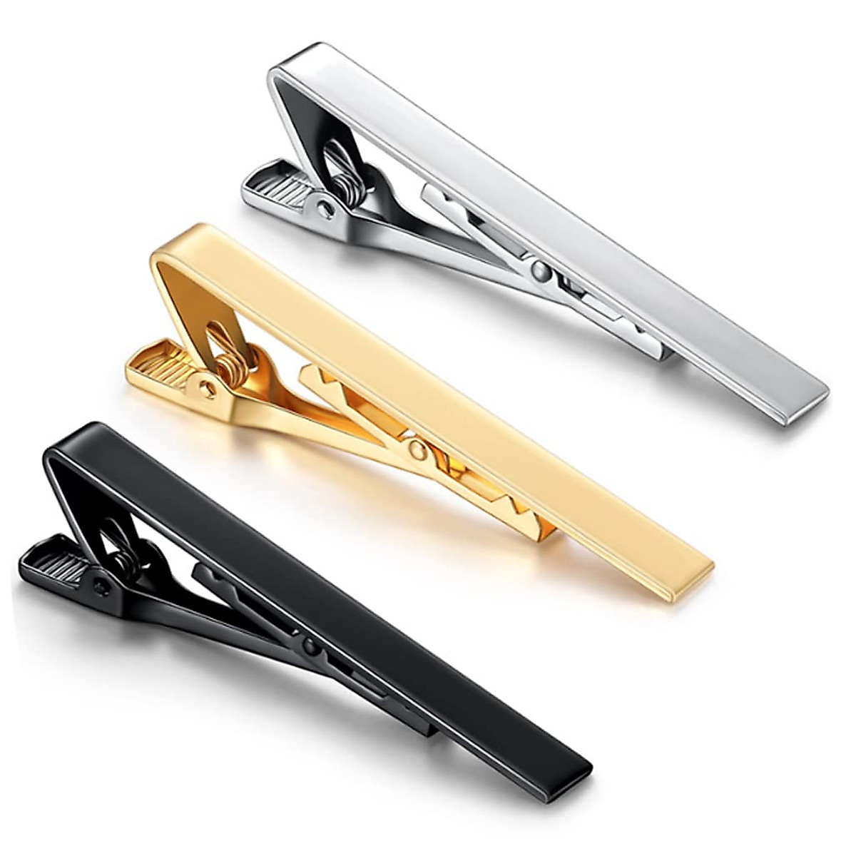 Ericotry 3 PCS Mens Classic Tie Clips Black Gold Sliver Necktie Tie Bar Clip Set for Regular Ties for Wedding Anniversary Business and Best Gift