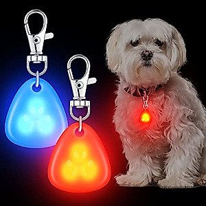 2 Pcs LED Dog Collar Light Waterproof Silicone Light up Dog Tag Clip on Flashing Dog Lights for Night Walking Camping Light for Dog Collar Pet Harness Leash Safety Paw Dog Tag Light (Red, Blue)