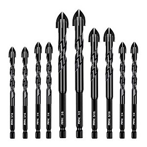 Hex Shank 10 pcs Masonry Drill Bits, Concrete Drill Bit Set for Tile, Brick, Glass, Plastic and Wood, Tungsten Carbide Tip Work on Concrete or Brick Wall by Fryic
