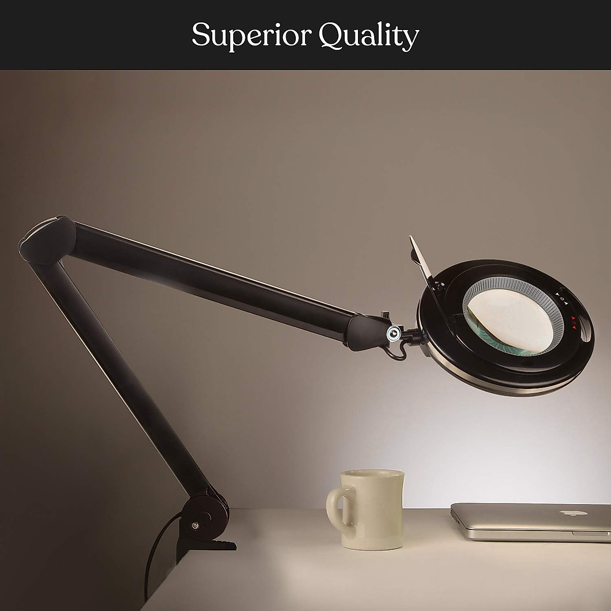 Brightech LightView Pro Magnifying Desk Lamp, 2.25x Light Magnifier with Clamp, Adjustable Magnifying Glass with Light for Crafts, Reading, Close Work - Black