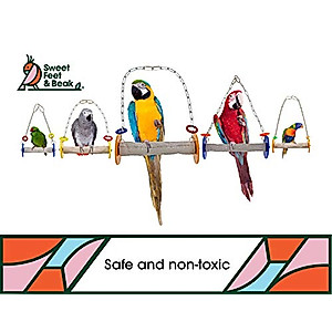 Sweet Feet and Beak Roll Bird Swing - Pumice Perch Bird Toys Trims Nails and Beaks, Safe and Non-Toxic Bird Cage Accessories for Small and Large Birds, Swinging Toys Birds Will Love, Large 10.5 Inches