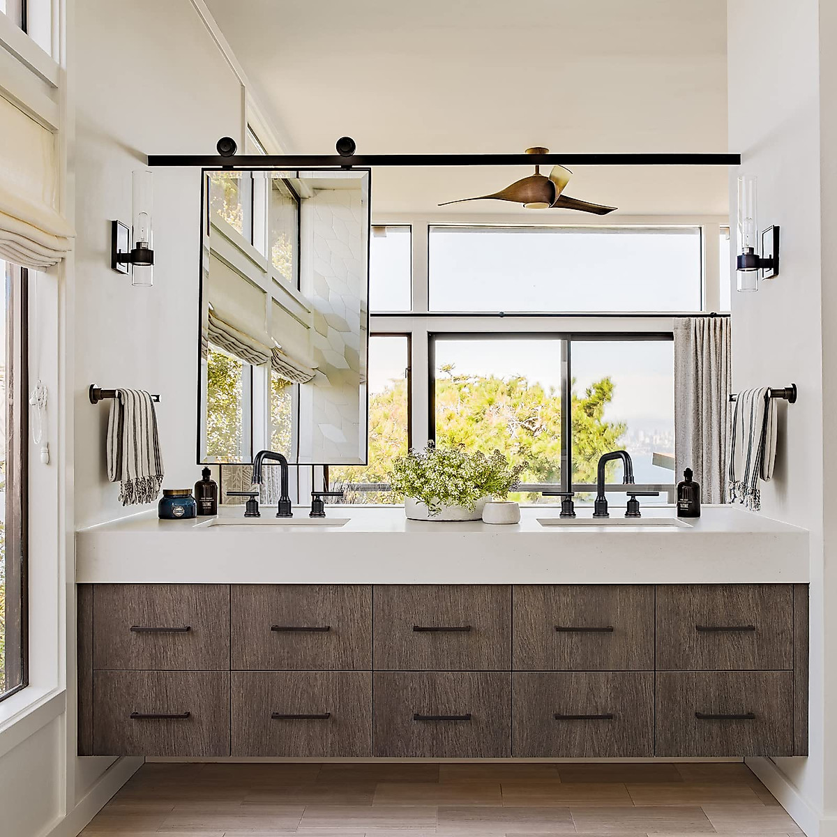 WOWOW Oil Rubbed Bronze Bathroom Faucet Widespread Bathroom Sink Faucet 3 Holes Vanity Faucet 2 Handle Basin Faucet with Drain and Suplly Lines Retro