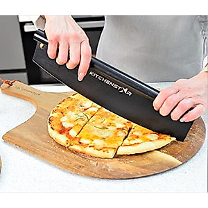 18" Black Non-Stick Pizza Cutter by KitchenStar | Sharp Stainless Steel Slicer Knife - Rocker Style w Blade Cover | Chop and Slices Perfect Portions + Dishwasher Safe – Premium Pizza Oven Accessories