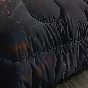 AILONEN Wolf Comforter Set Twin Size, 3D Smoke City Cool Wolf Bedding Set,Romantic Red Rose Comforter Set Twin Boys Girls Bed in a Bag Room Decor,1 Quilt and 2 Pillowcases