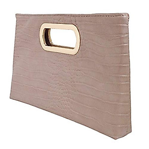 Crocodile Synthetic Leather Top Handle Clutch, SAND
