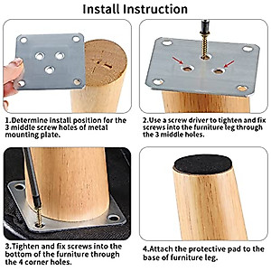 Sanbege 8" Furniture Legs with Mounting Plates Set of 4, Solid Wood Replacement Feet for Sofa, Couch, Armchair, Ottoman, Coffee Table, Cabinet, Bed, Dresser