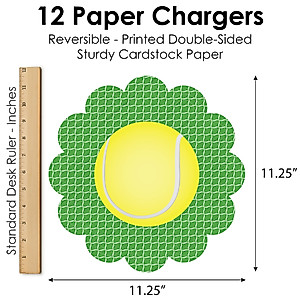 Big Dot of Happiness You Got Served - Tennis - Baby Shower or Tennis Ball Birthday Party Round Table Decorations - Paper Chargers - Place Setting for 12