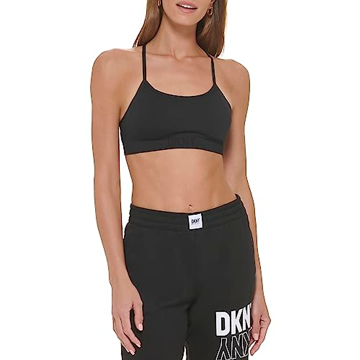 DKNY Women's Support Yoga Spaghetti Strap Everyday Bra, Black, Medium