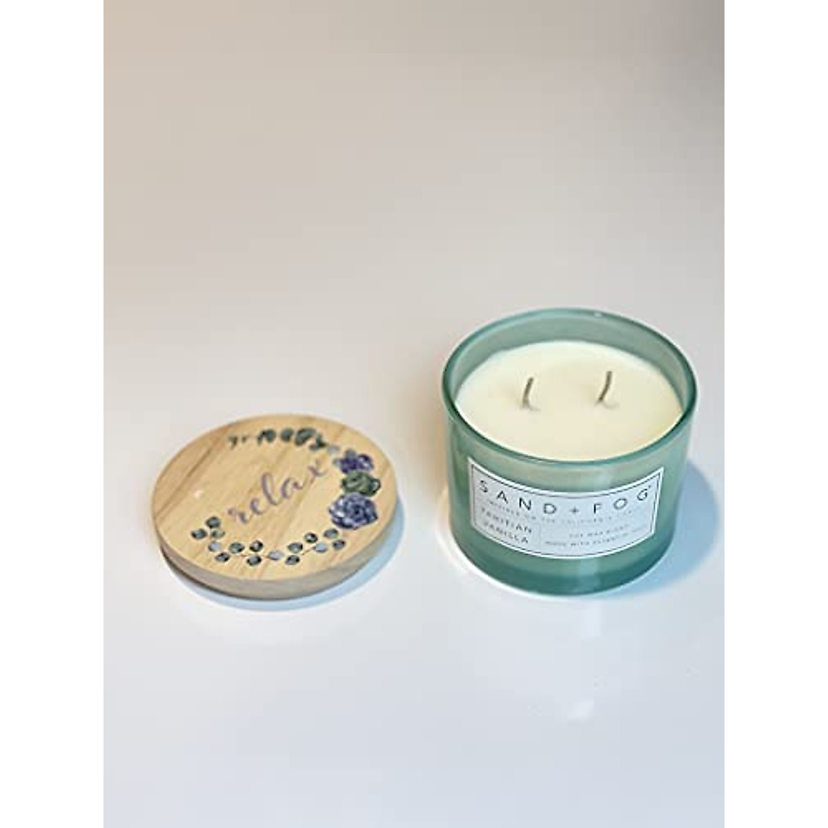 Sand & Fog Tahitian Vanilla Candle in Glass Jar with Wooden lid (12 oz, Green)