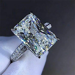 FZO Fashion zircon ring 925 sterling silver CZ ring princess cut square simulated 3 carat diamond ring shiny full diamond two row dazzling engagement wedding ring promise ring for women (8)