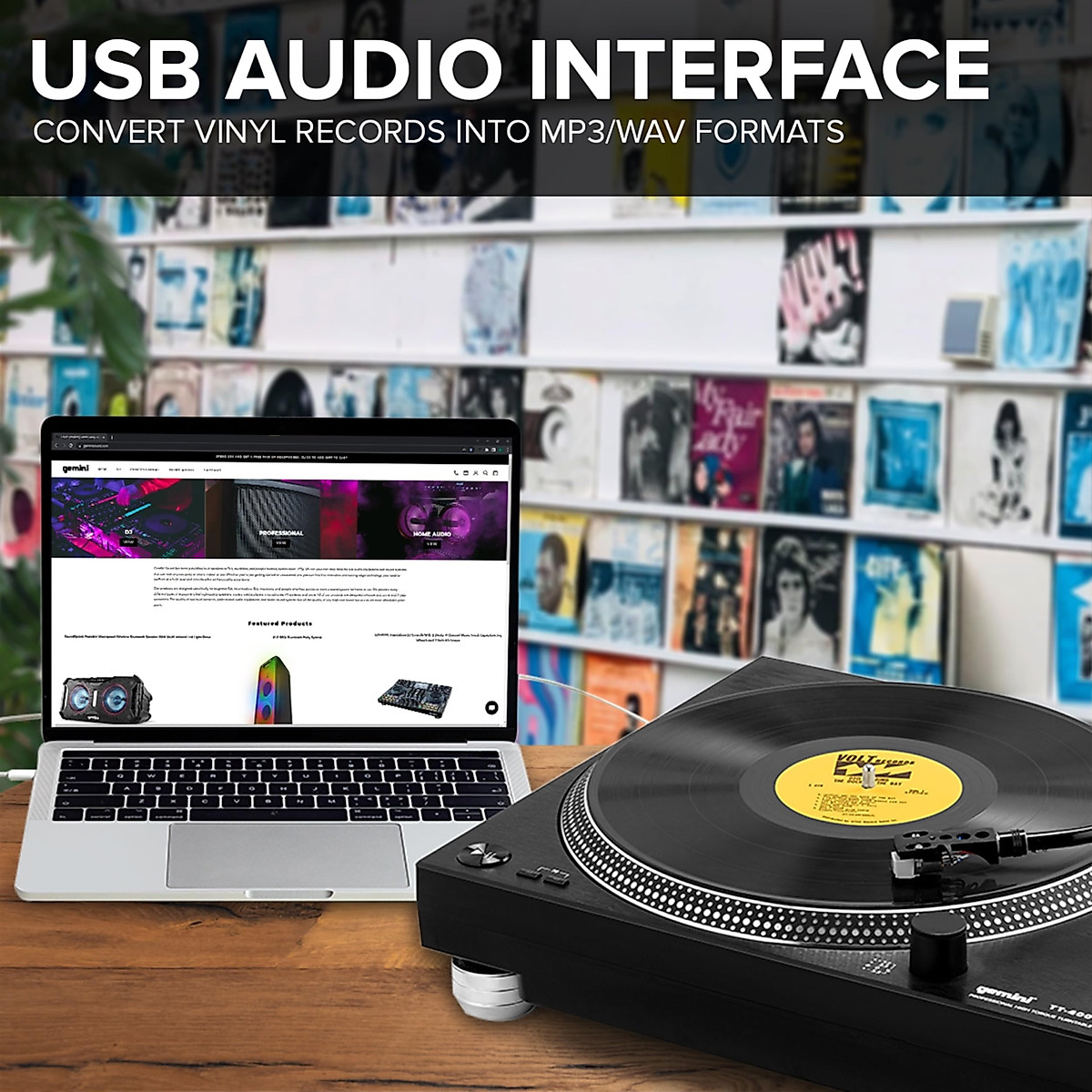 Gemini Sound TT-4000 Professional Direct-Drive DJ Turntable, High Torque, 3 Speeds Vinyl Record Player, Switchable Phono Preamp, Variable Pitch Control, Die-Cast Aluminum Platter, USB Audio Interface