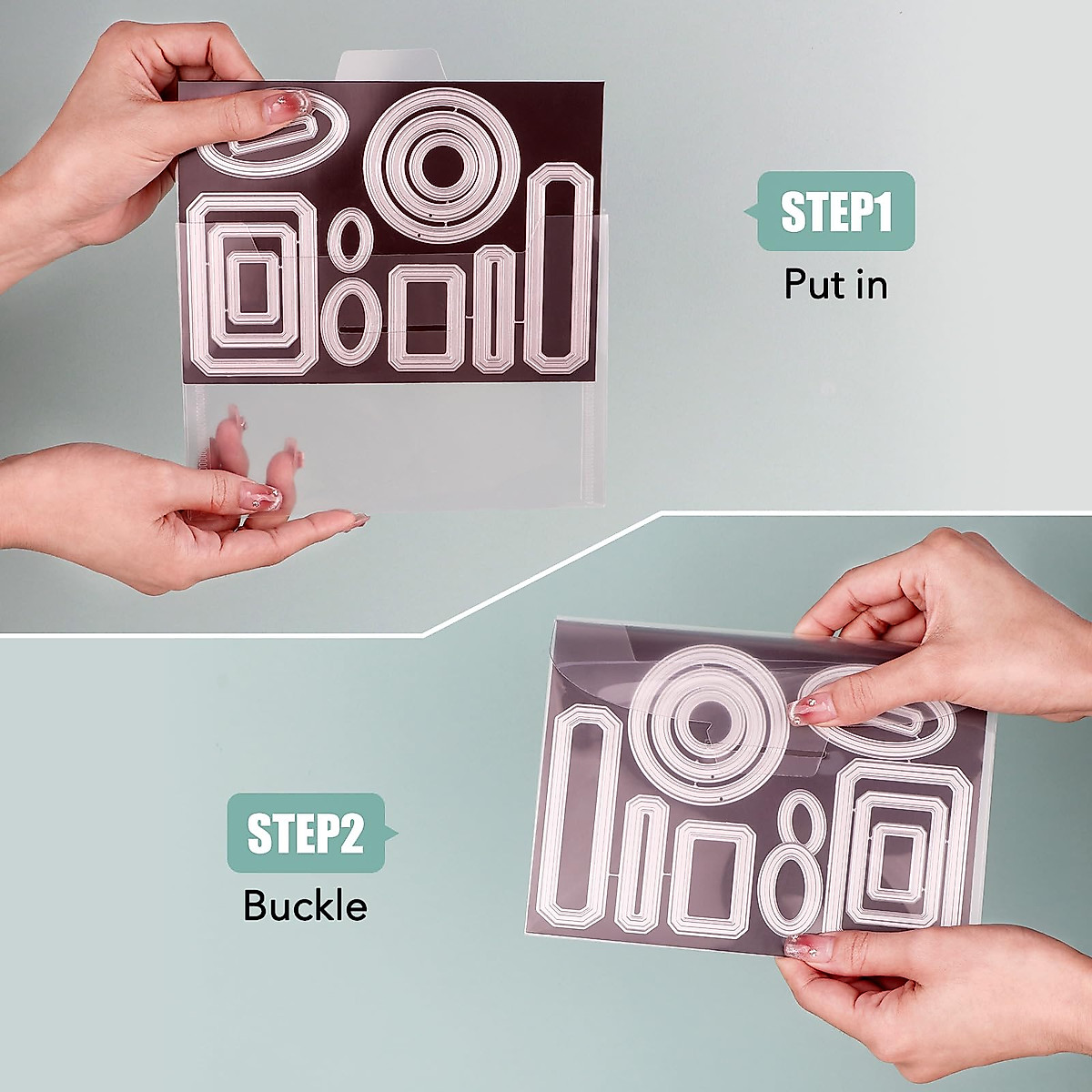 60 PCS Large Stamp and Die Storage Bag with Rubber Magnetic Sheets,0.5mm Thickeness Magnetic Sheets for Craft Storage,7.5x5.5inch Clear Craft Die Storage Envelopes Arts Crafts Scrapbooking Supplies