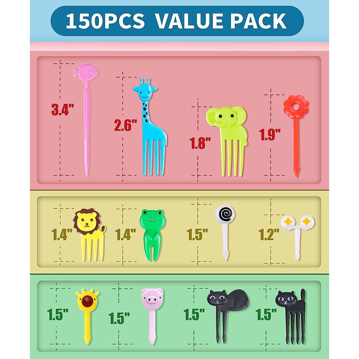 120PCS Animal Food Picks for Kids, Vicuna R Toddler Food Picks BPA-Free, Fun Kids Food Picks for Bento Box, Reusable Cute Fruit Toothpicks, Kids Lunch Accessories Decorations
