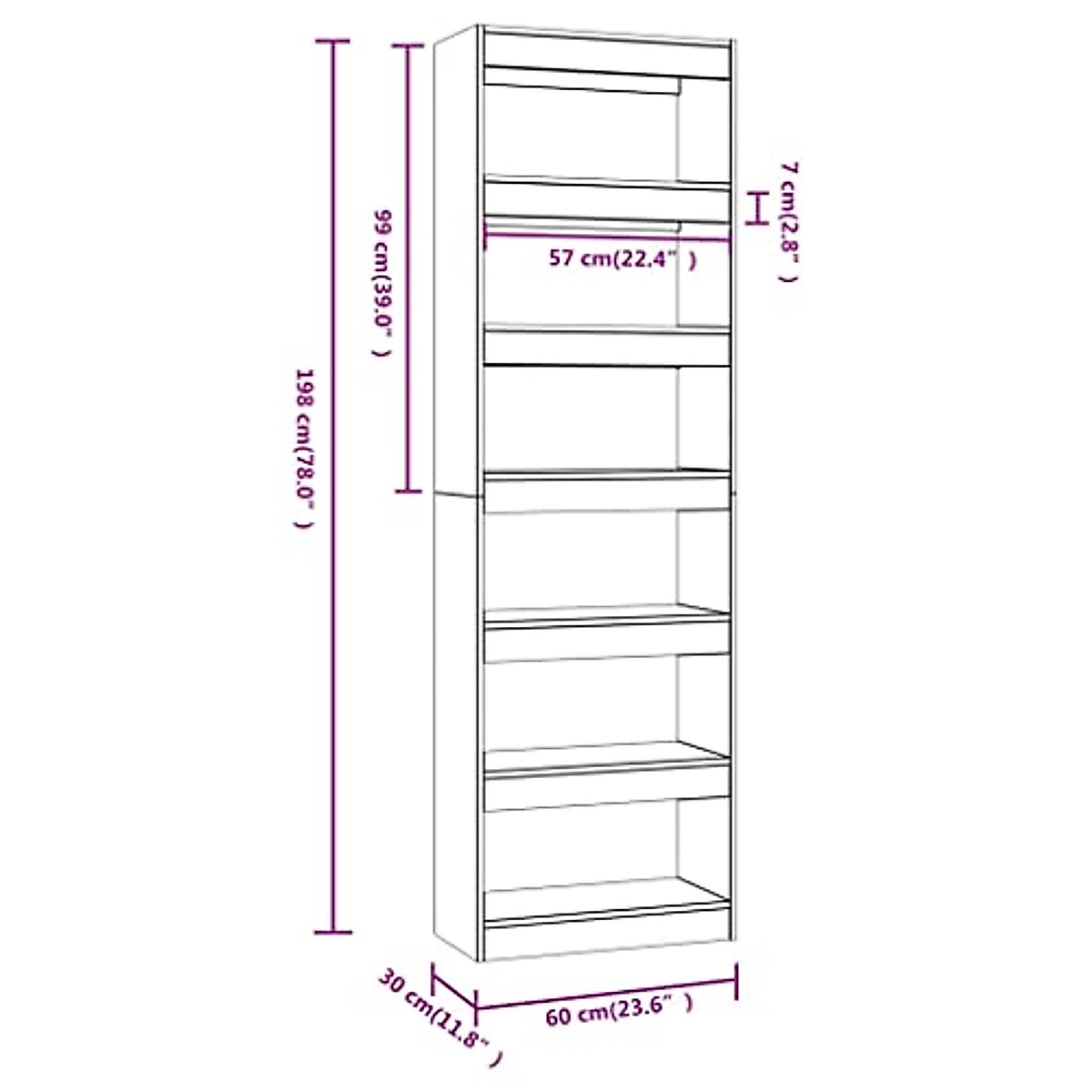 6 Tier Bookshelf Engineered Wood, Bookcase Shelf Industrial Room Divider Storage Organizer Display Shelf Rack Open Standing Shelving Unit for Bedroom Living Room(Brown, 23.6"x11.8"x78") (Grey 23.6"x11