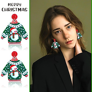 SKYFUN Christmas Earrings for Women Acrylic Lightweight Dangle Earrings Merry Christmas Santa Claus Snowman Ugly Sweater Elk Xmas Holiday Jewelry Gifts Accessories Green Sweater