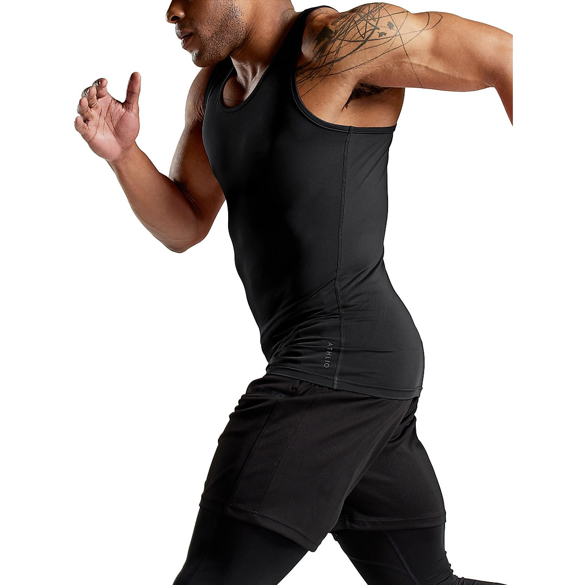 ATHLIO Men's Cool Dry Compression Sleeveless Tank Top, Sports Running Basketball Workout Base Layer, 3pack Tank Top Black/Black/Black, Small