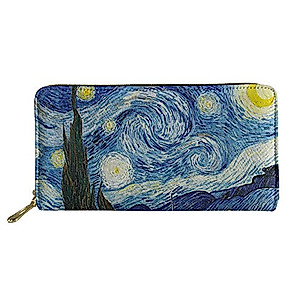Howilath Starry Night Fashion Long Wallet Shopping Clutch Purse PU Leather Handbags for Ladies