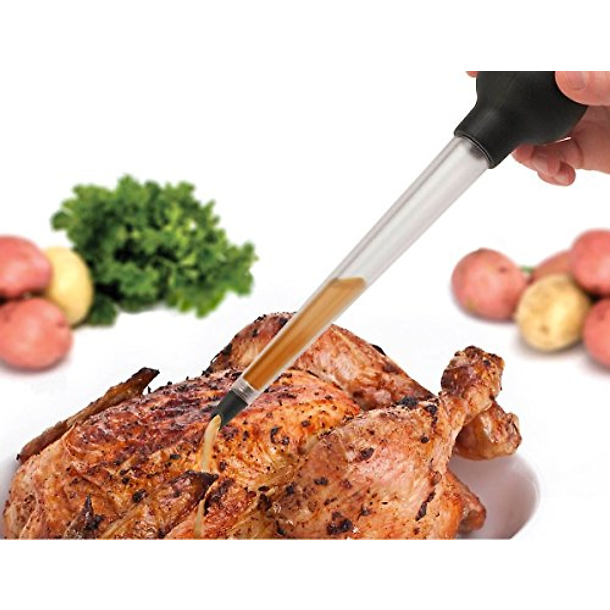 Tovolo Easy-to-Use, Angle Tipped, Dripless Baster for Turkey Roasting, Dishwasher-Safe, BPA-Free Silicone & Plastic, Large, 1 Count, Clear