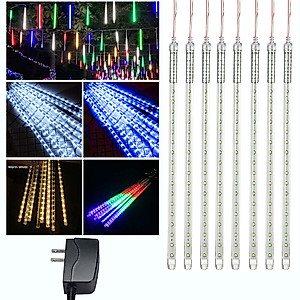 Qelus Meteor Shower Rain Lights, 192LEDs 8Tubes 11.8inch Drop Icicle Cascading Rain Lights for Christmas Holiday Wedding Garden Home Decoration, Blue