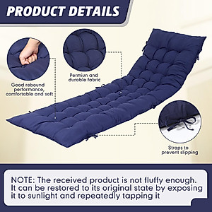 Vercraft 4 Pcs Chaise Lounge Chair Cushion 64 x 19 Inch Outdoor Patio Chaise Lounge Cushion Summer Recliner Cushion Pad with Ties Seasonal Replacement Cushions for Home Patio Beach(Dark Blue)
