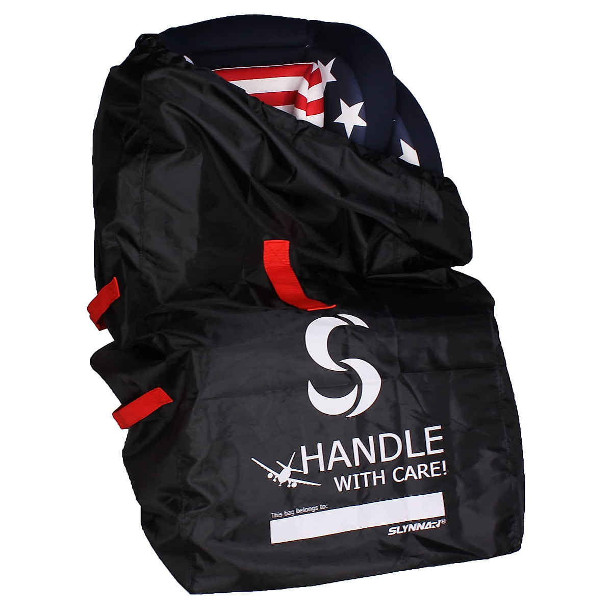 SLYNNAR Car Seat Travel Bag & Car Seat Travel Belt, Black