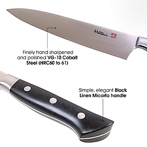JCK ORIGINAL Hattori Japanese Chef’s Knife, FH-7L Professional Gyuto Knife, VG-10 Cobalt Steel Pro Kitchen Knife with Ergonomic Black Linen Micarta Handle, 9.4 inch