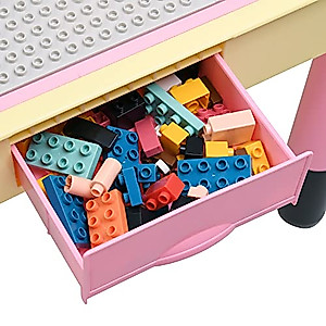 FLYING OLLY Kids Table and Chair Set with Block-Build Table & Dry-Erase Activity Table, Compatible Kids Art painting Table with 2 Drawers for Kids and Toddlers for Daycare, Classroom, Kids Room (Pink)