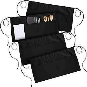 Utopia Wear 3 Pocket Waist Apron [Pack of 4], Server Waitress short apron for Women Men, Kitchen, Restaurant and Crafting (Black)