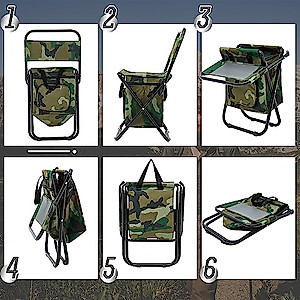 Jerify 2 Pcs Foldable Fishing Chair with Cooler Bag Portable Backrest Fishing Stool Lightweight Outdoor Folding Chair for Fishing Hunting Beach Camping Seat (Camo Color)