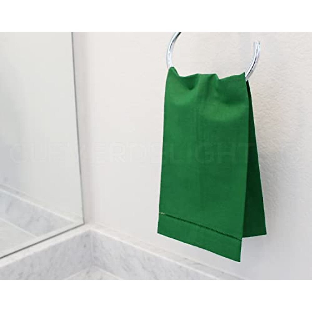 CleverDelights Green Hemstitched Hand Towels - 6 Pack - 14" x 22" - 55/45 Linen Cotton Blend