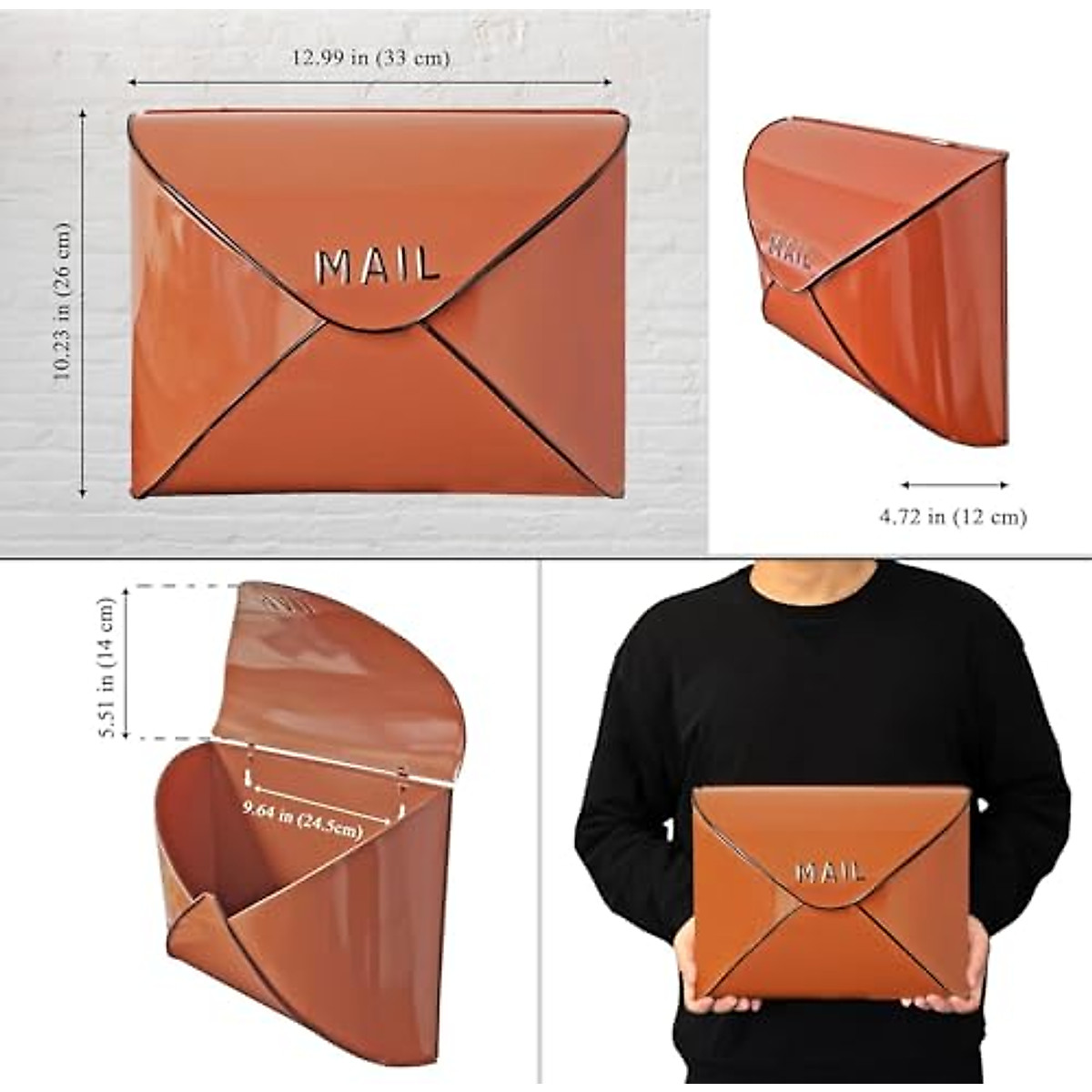 NACH Wall Mount Mailboxes for Outside, 12.5 x 5 x 10 inch Terracotta Wall Mailboxes for Outside, Waterproof Mailboxes for Outside - Envelope Mailbox