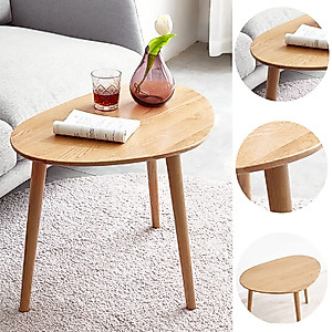 Grewood Small Oval Coffee Table, Mid Century Modern Coffee Table for Living Room, Minimalist Display Small Side Table, End Table, Easy Assembly (Natural Wood Color, 25.59''x17.51''x19.68'')